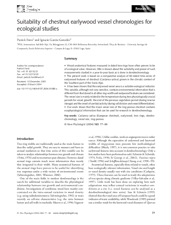 (PDF) Suitability of chestnut earlywood vessel chronologies for ...