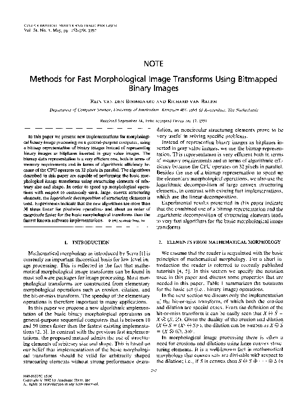 (PDF) Methods for Fast NOTE Morphological Image Transforms Using Bitmapped Binary Images