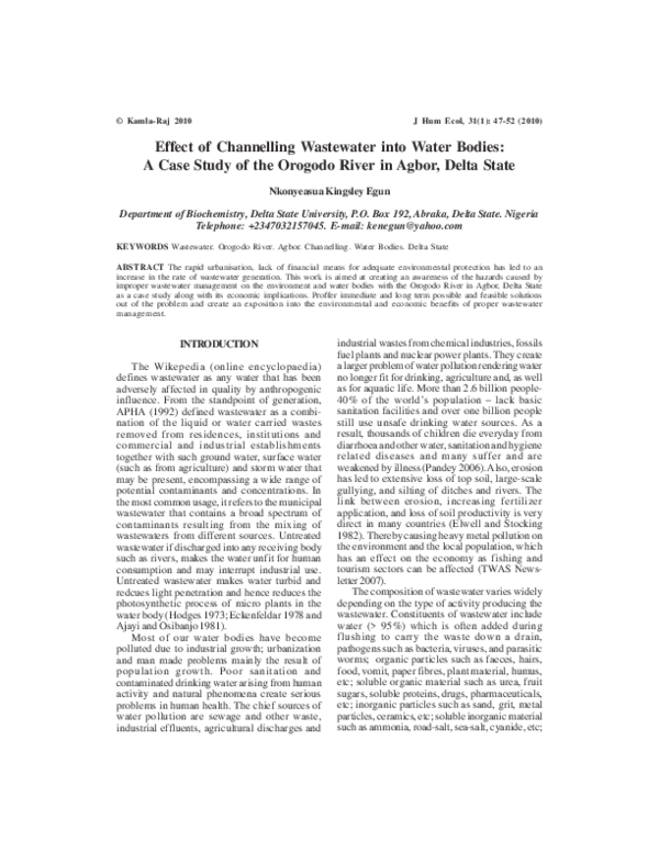 (PDF) Effect of Channelling Wastewater into Water Bodies: A Case Study ...