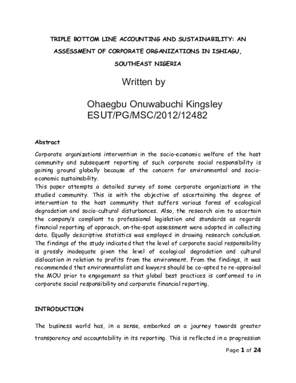 (DOC) TRIPLE BOTTOM LINE ACCOUNTING AND SUSTAINABILITY: AN ASSESSMENT ...