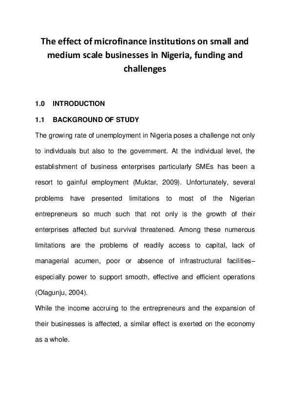 (DOC) The effect of microfinance institutions on small and medium scale businesses in Nigeria