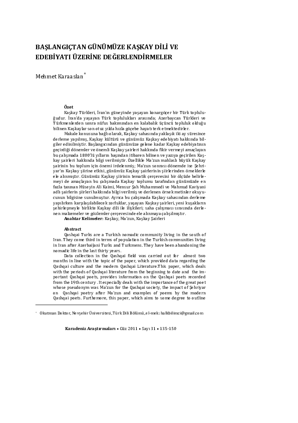 (PDF) Reflections on Qashqai Language and Literature from Begining to Date