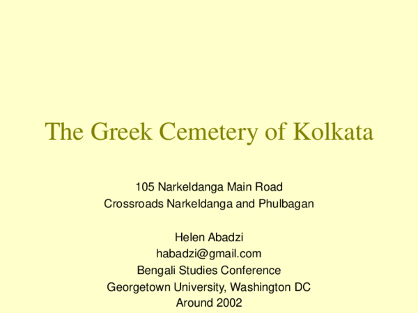 (PDF) The Greek Cemetery of Kolkata | Helen Abadzi - Academia.edu