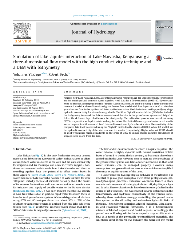(PDF) Simulation of lake–aquifer interaction at Lake Naivasha, Kenya using a three-dimensional ...