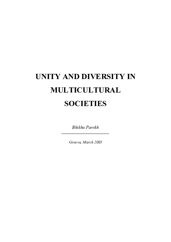 (PDF) UNITY AND DIVERSITY IN MULTICULTURAL SOCIETIES