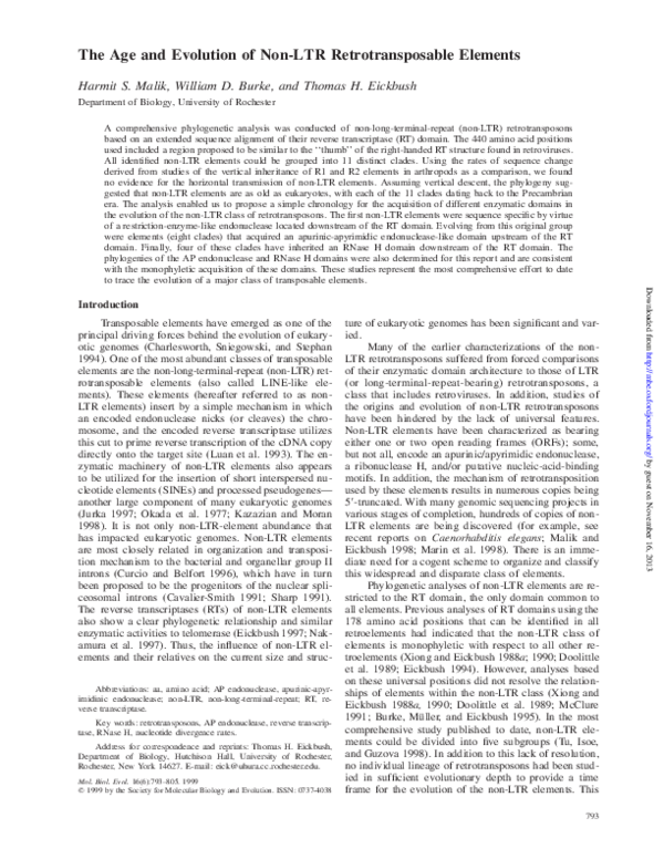 (PDF) The Age and Evolution of Non-LTR Retrotransposable Elements