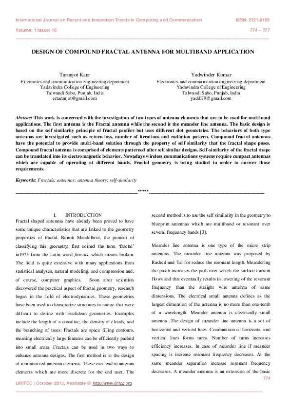 (PDF) DESIGN OF COMPOUND FRACTAL ANTENNA FOR MULTIBAND APPLICATION