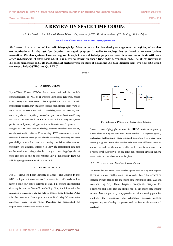 Pdf A Review On Space Time Coding