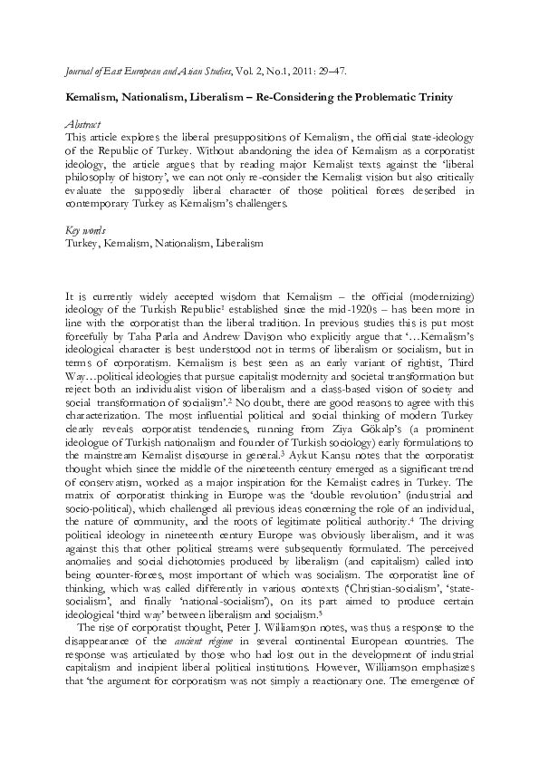 (PDF) KEMALISM, NATIONALISM, LIBERALISM RECONSIDERING THE PROBLEMATIC ...