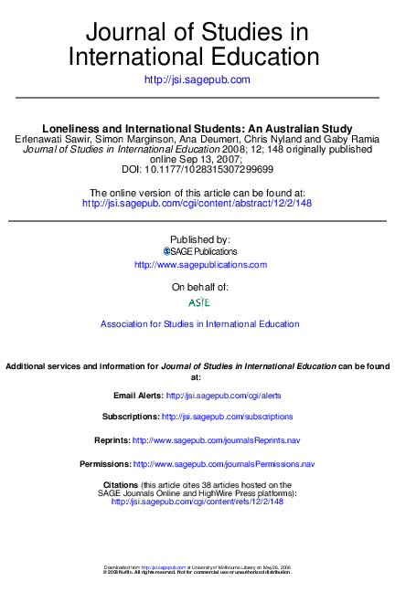(PDF) Loneliness and International Students: An Australian Study