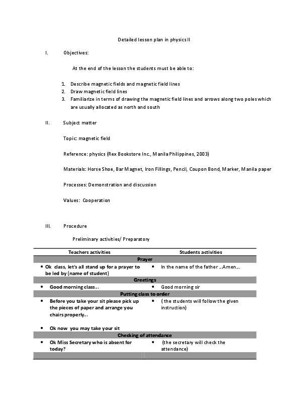 (DOC) Detailed lesson plan in physics II