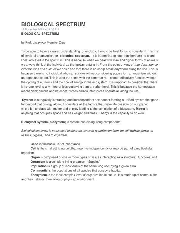 (DOC) BIOLOGICAL SPECTRUM