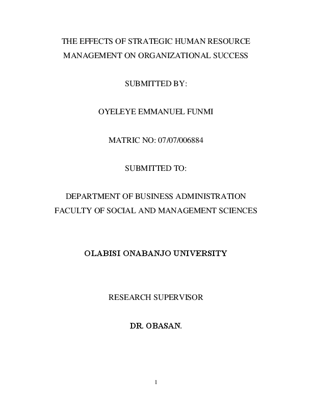 (PDF) THE EFFECTS OF STRATEGIC HUMAN RESOURCE MANAGEMENT ON ORGANIZATIONAL SUCCESS SUBMITTED BY ...