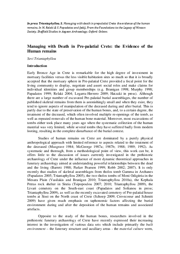 (PDF) Triantaphyllou, S. in press. Managing with death in prepalatial ...