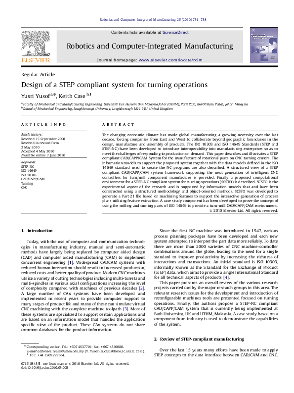 (PDF) Design of a STEP compliant system for turning operations