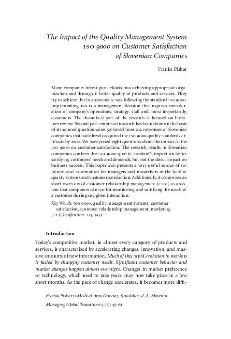 (PDF) The Impact of the Quality Management System iso 9000 on Customer ...