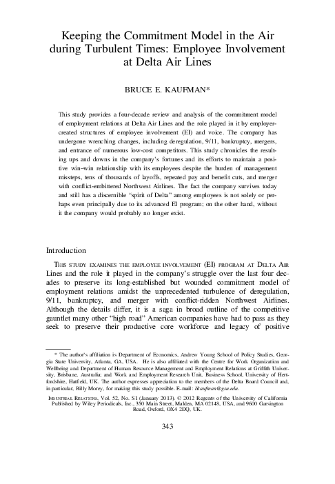 (PDF) Keeping the Commitment Model in the Air during Turbulent Times: Employee Involvement at ...