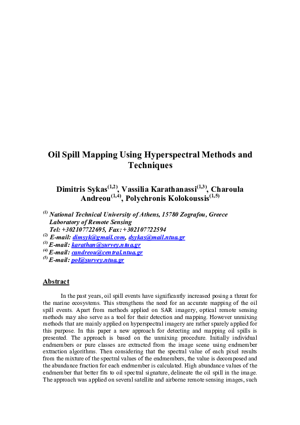 (PDF) Oil Spill Mapping Using Hyperspectral Methods and Techniques