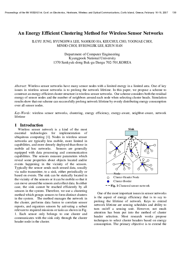 (PDF) An Energy Efficient Clustering Method for Wireless Sensor Networks