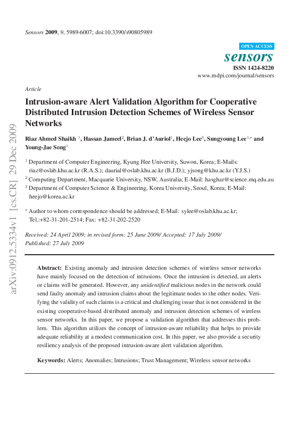 Pdf Intrusion Aware Alert Validation Algorithm For Cooperative Distributed Intrusion Detection 