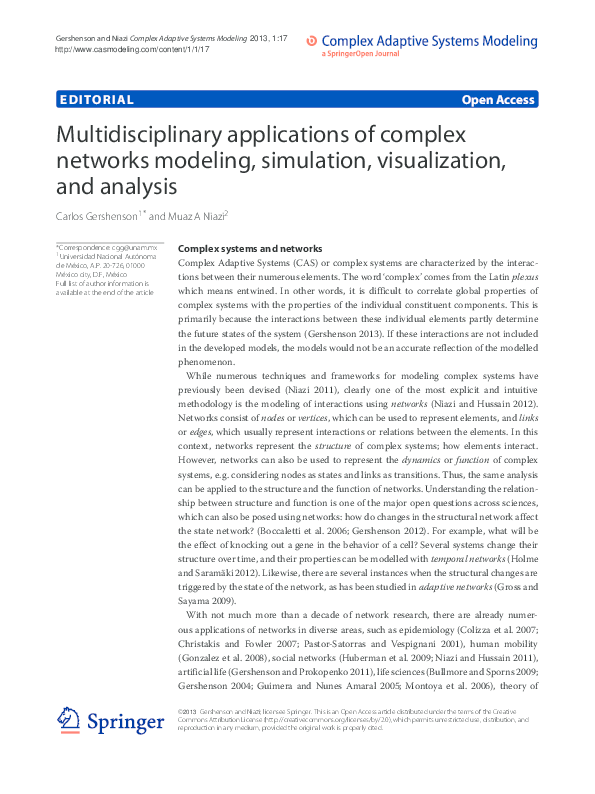 Pdf Multidisciplinary Applications Of Complex Networks Modeling Simulation Visualization