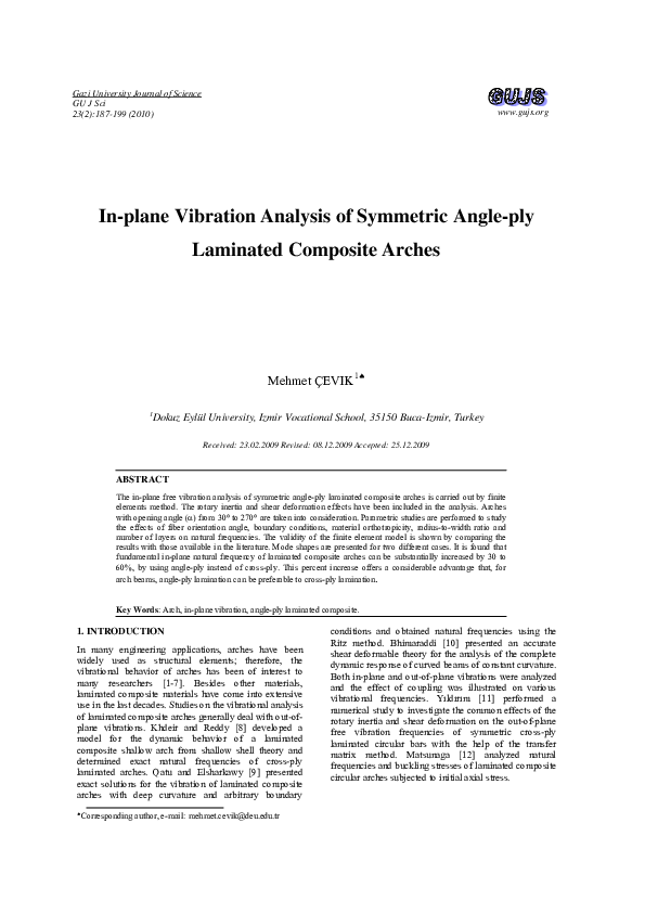 (PDF) In-plane Vibration Analysis of Symmetric Angle-ply Laminated Composite Arches
