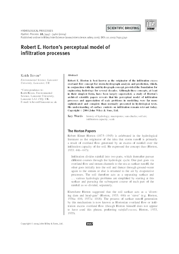 Robert E. Horton's perceptual model of infiltration processes