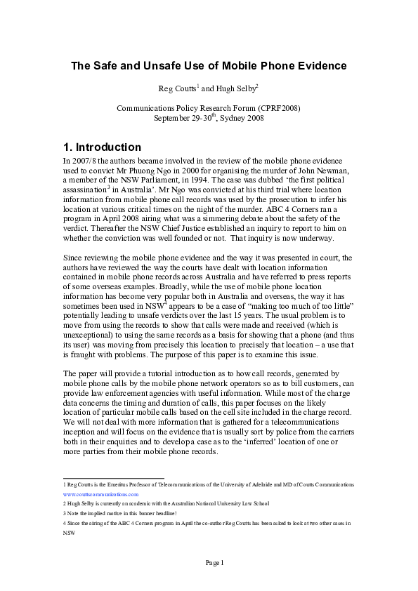 (PDF) Safe and Unsafe Use of Mobile Phone Evidence