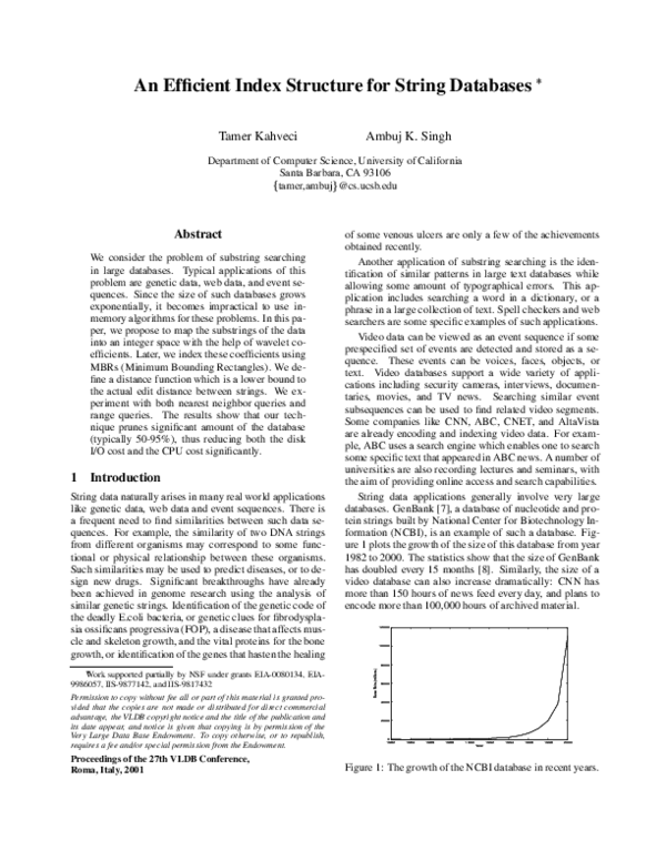 Pdf Efficient Index Structures For String Databases Ambuj Singh
