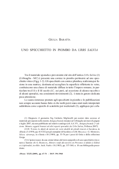 (PDF) ROMAN LEAD MIRRORS / Uno specchietto in piombo da Urbs Salvia, in ...