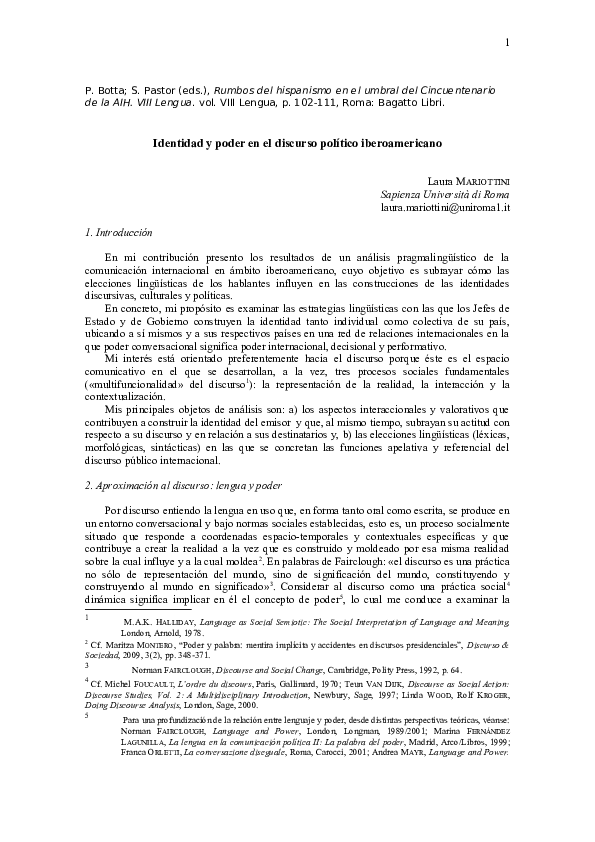 (DOC) Identidad y poder en el discurso político iberoamericano