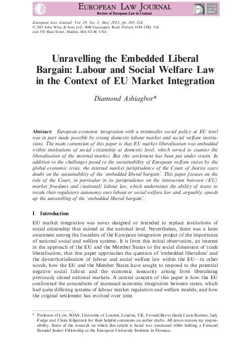 (PDF) Unravelling the Embedded Liberal Bargain: Labour and Social ...