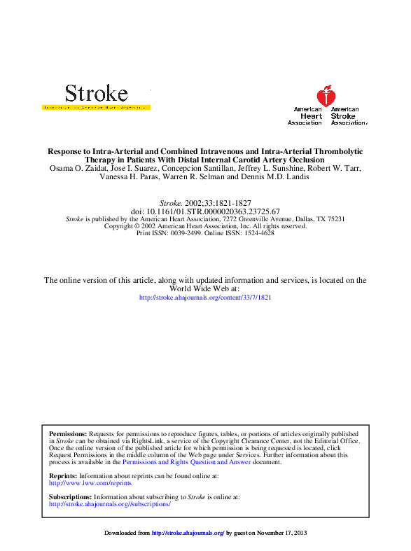 (PDF) Response to Intra-Arterial and Combined Intravenous and Intra-Arterial Thrombolytic ...