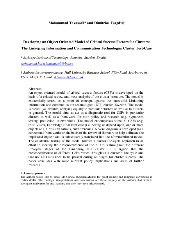 (PDF) Developing an Object Oriented Model of Critical Success Factors ...