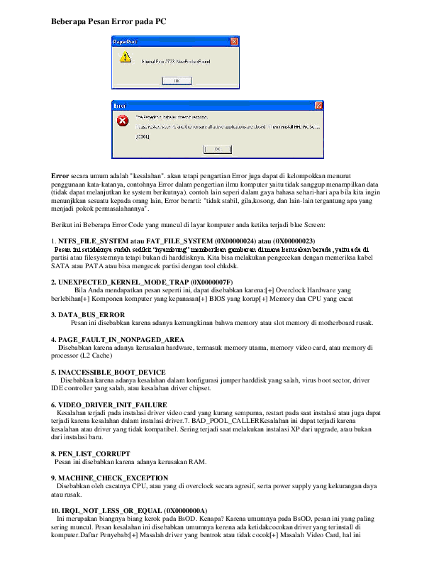 (DOC) Beberapa Pesan Error pada PC