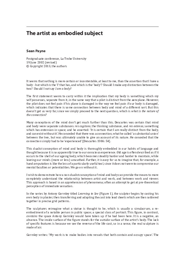 (PDF) The artist as embodied subject