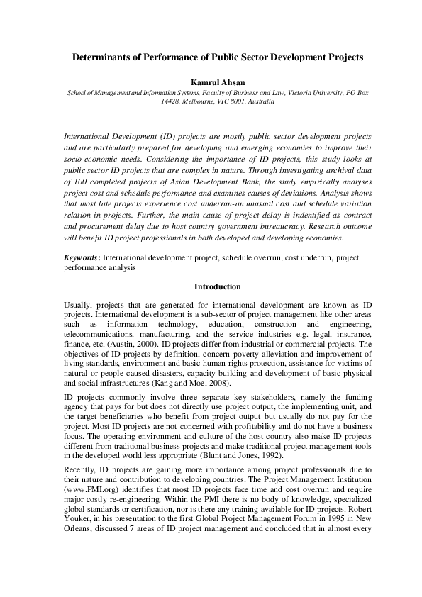 (DOC) Ahsan, K. (2012), ‘Determinants of Performance of Public Sector ...