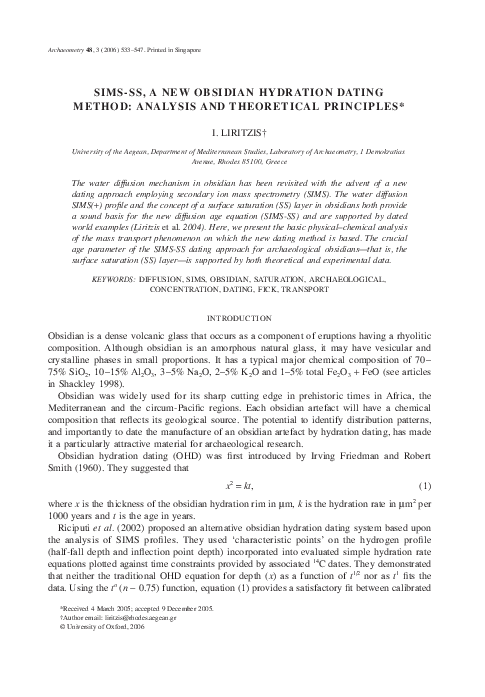 (PDF) SIMS-SS, A NEW OBSIDIAN HYDRATION DATING METHOD: ANALYSIS AND ...