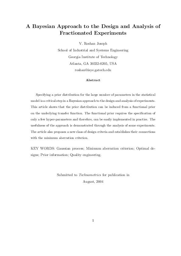 (PDF) A Bayesian Approach to the Design and Analysis of Fractionated Experiments