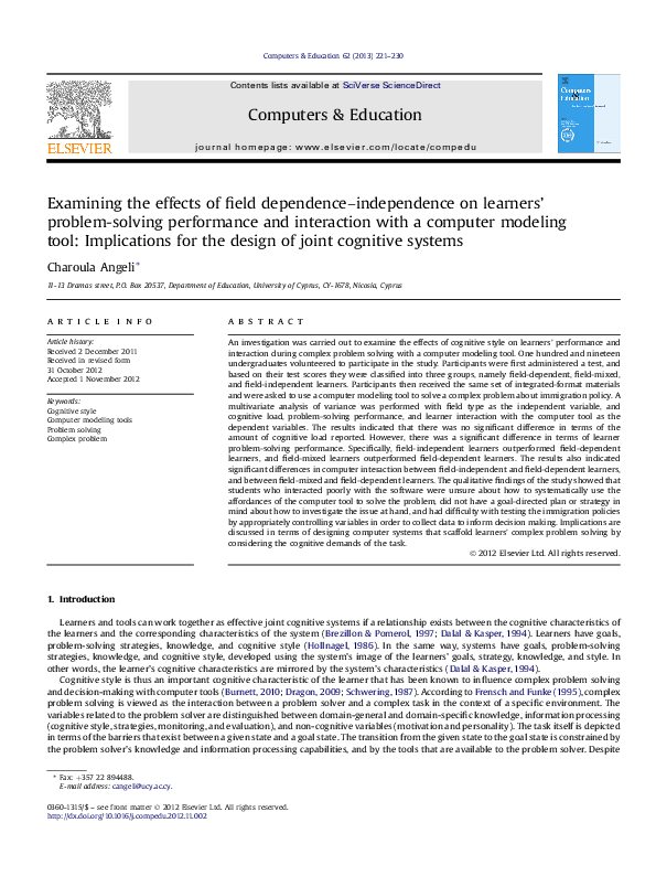 (PDF) Examining the effects of field dependence–independence on ...