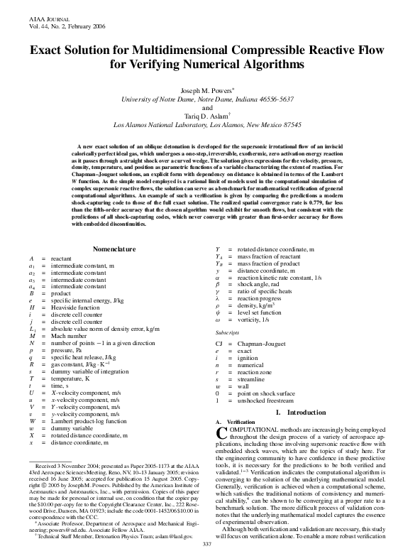 (PDF) Exact Solution for Multidimensional Compressible Reactive Flow for Verifying Numerical ...
