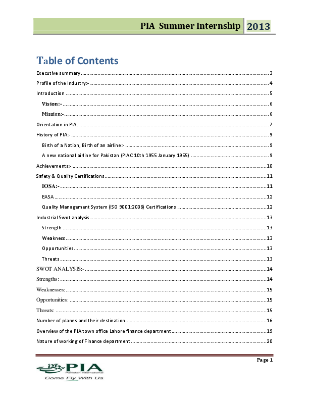 (PDF) PIA Summer Internship 2013 Table of Contents