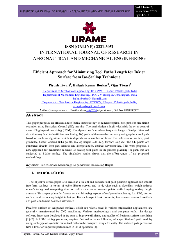 Pdf Efficient Approach For Minimizing Tool Paths Length For Bézier