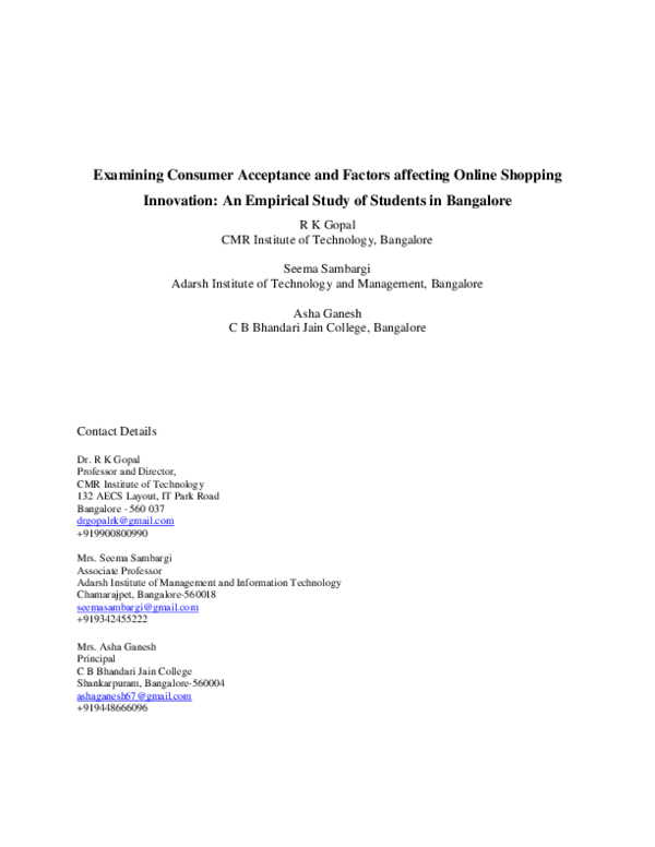 (PDF) Examining Consumer Acceptance and Factors affecting Online Shopping Innovation: An ...