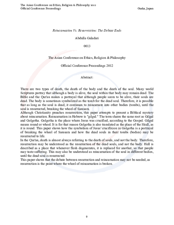 (PDF) Reincarnation vs. Resurrection: The Debate Ends