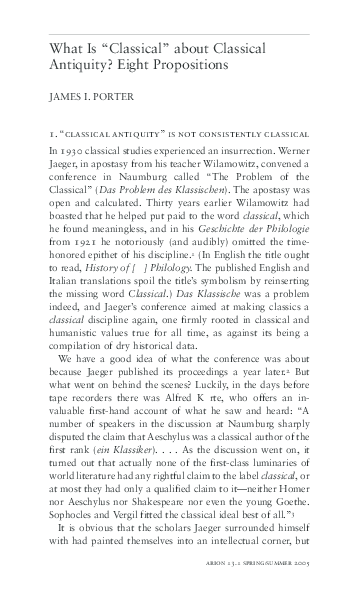 (PDF) What Is "Classical" about Classical Antiquity? Eight Propositions