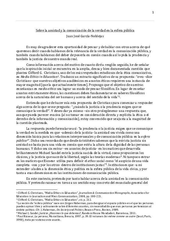 (PDF) Sobre la amistad y la comunicación de la verdad en la esfera pública