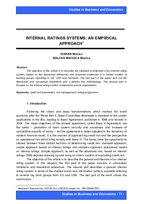 (PDF) INTERNAL RATINGS SYSTEMS: AN EMPIRICAL APPROACH
