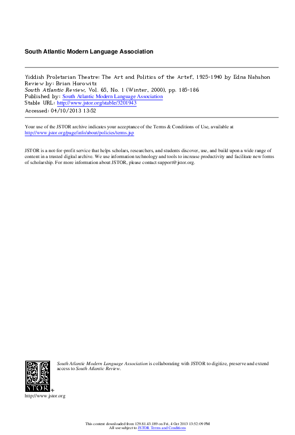 (PDF) 2000: Edna Nahshon- Yiddish Proletarian Theatre: The Are and ...