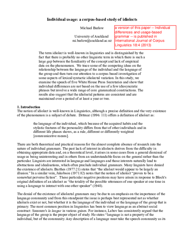 Individual usage: a corpus-based study of idiolects